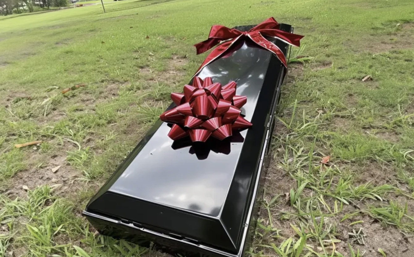 During our wedding ceremony, a coffin with a gift bow was delivered — I ...