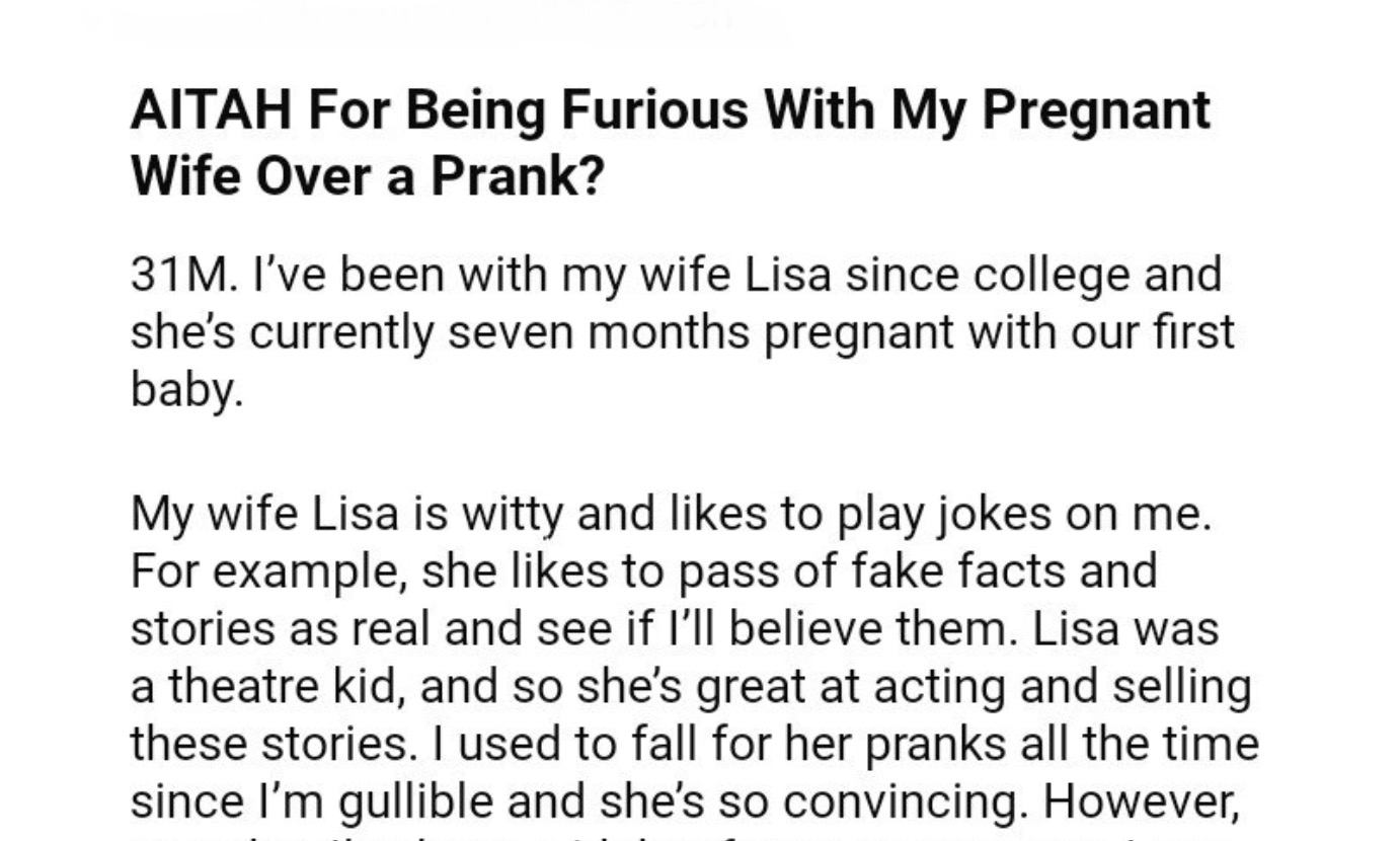 Aita For Being Furious With My Pregnant Wife Over A Prank 2795