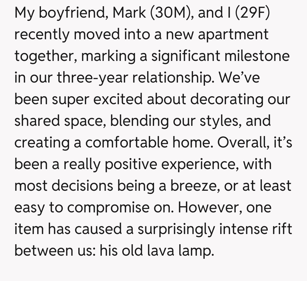 AITA for refusing to let my boyfriend keep his lava lamp in the bedroom ...